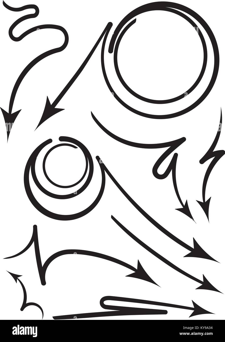 Set of 9 black coiled and curved arrows. Vector illustration Stock ...