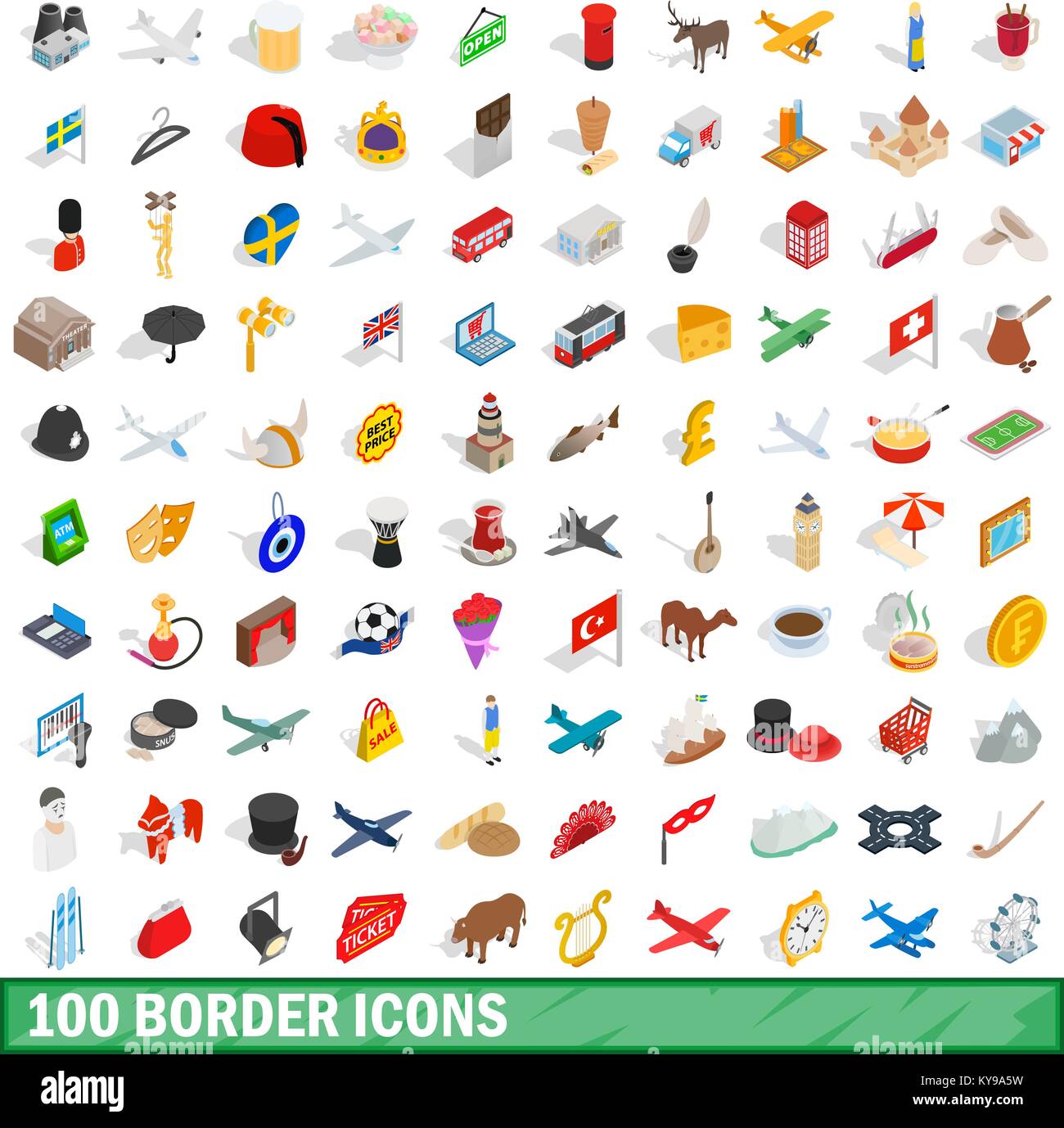 100 border icons set in isometric 3d style for any design vector ...