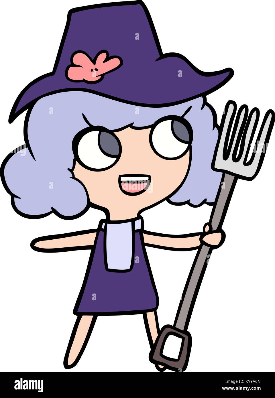 cartoon farmer girl with fork Stock Vector Image & Art - Alamy