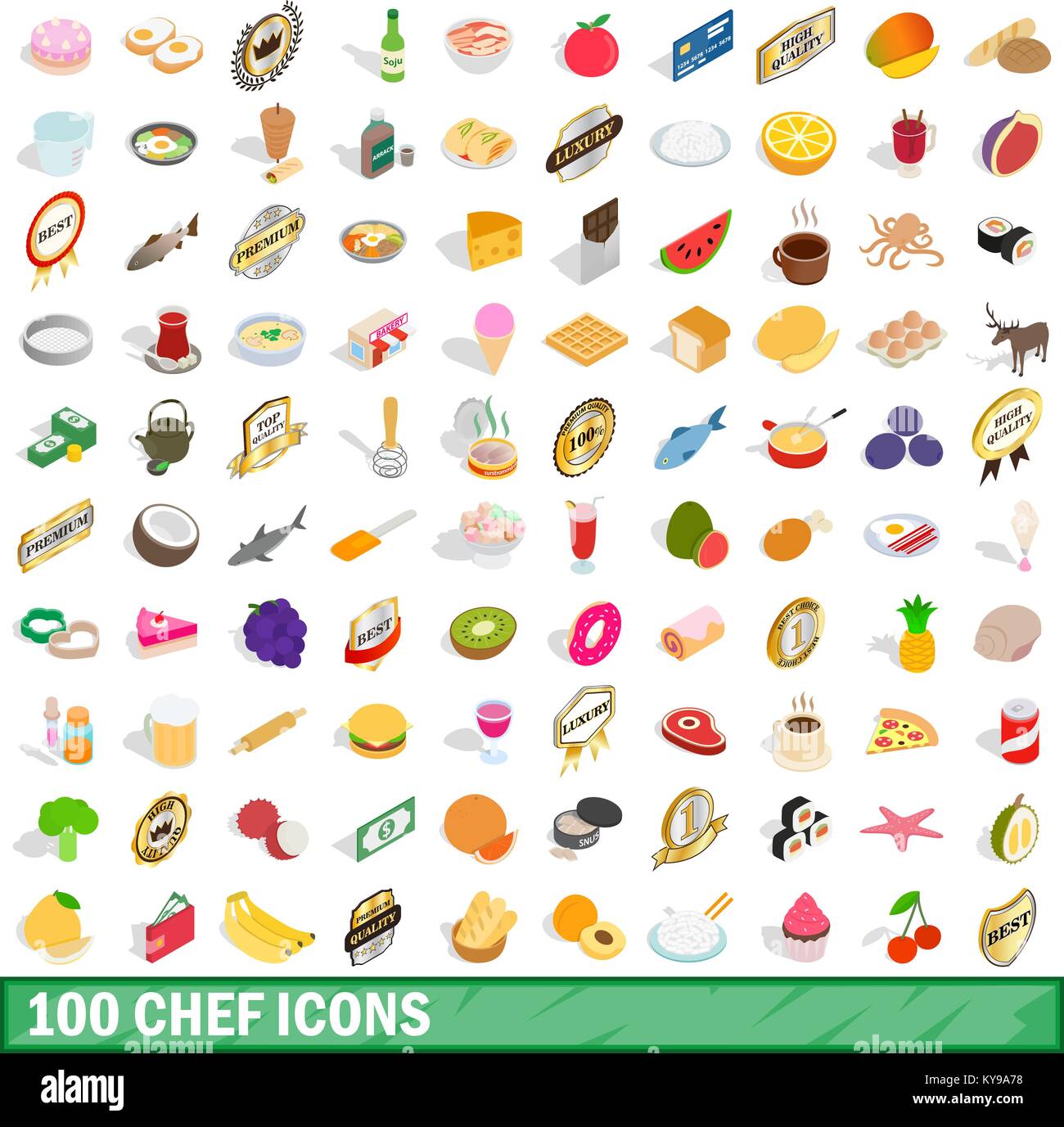 100 chef icons set in isometric 3d style for any design vector ...