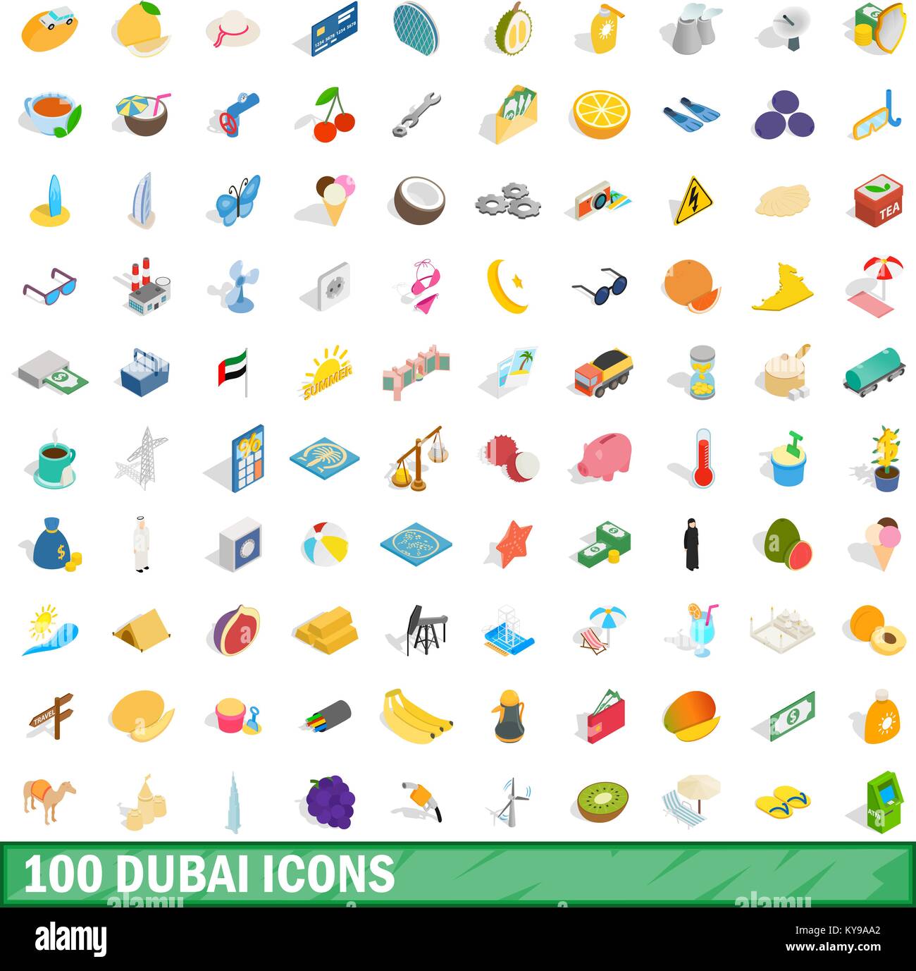 100 dubai icons set in isometric 3d style for any design vector ...
