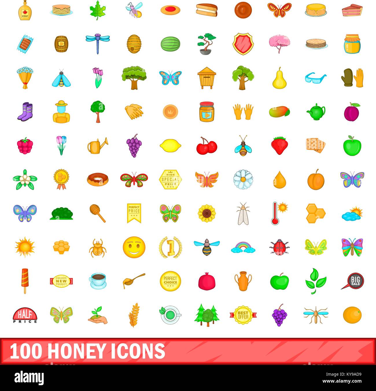 100 honey icons set in cartoon style for any design vector illustration ...