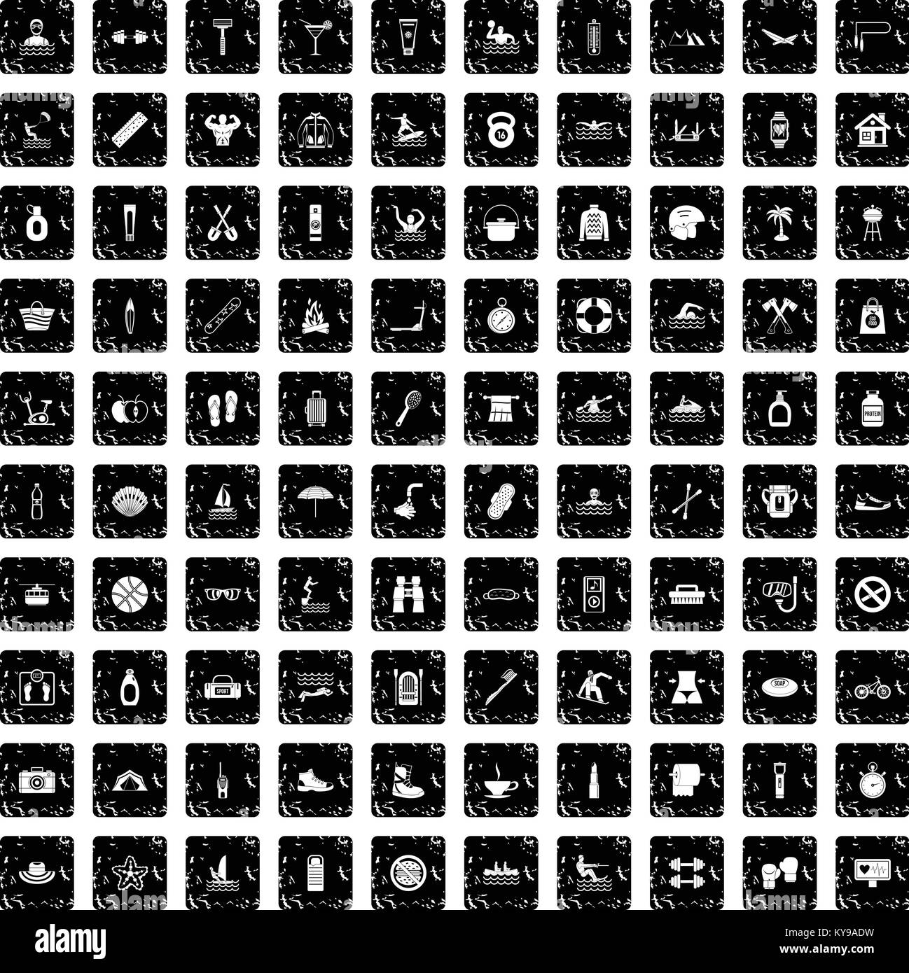 100 human health icons set in grunge style isolated vector illustration ...