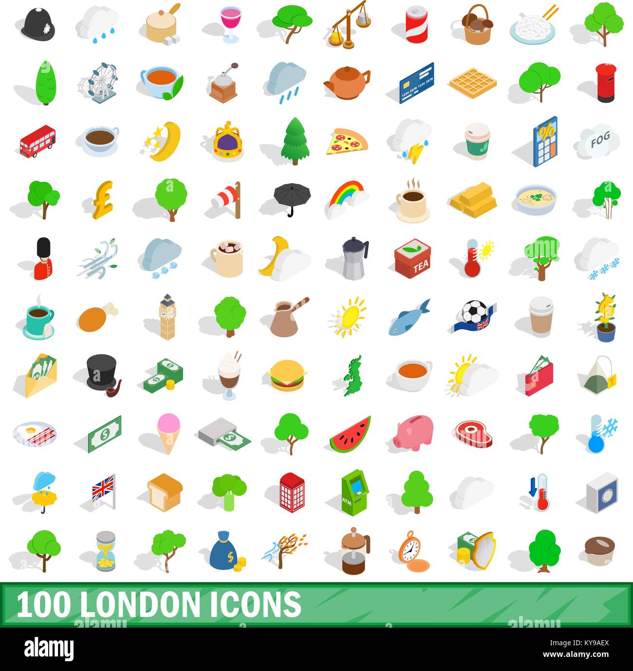 100 london icons set in isometric 3d style for any design vector ...