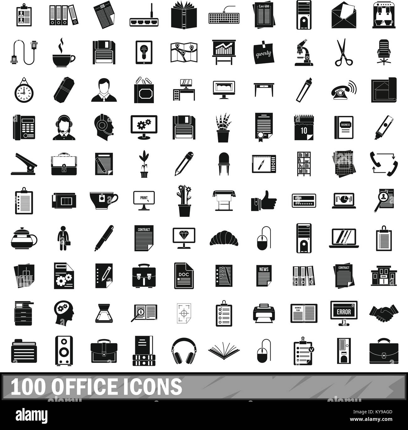 100 office icons set in simple style for any design vector illustration ...