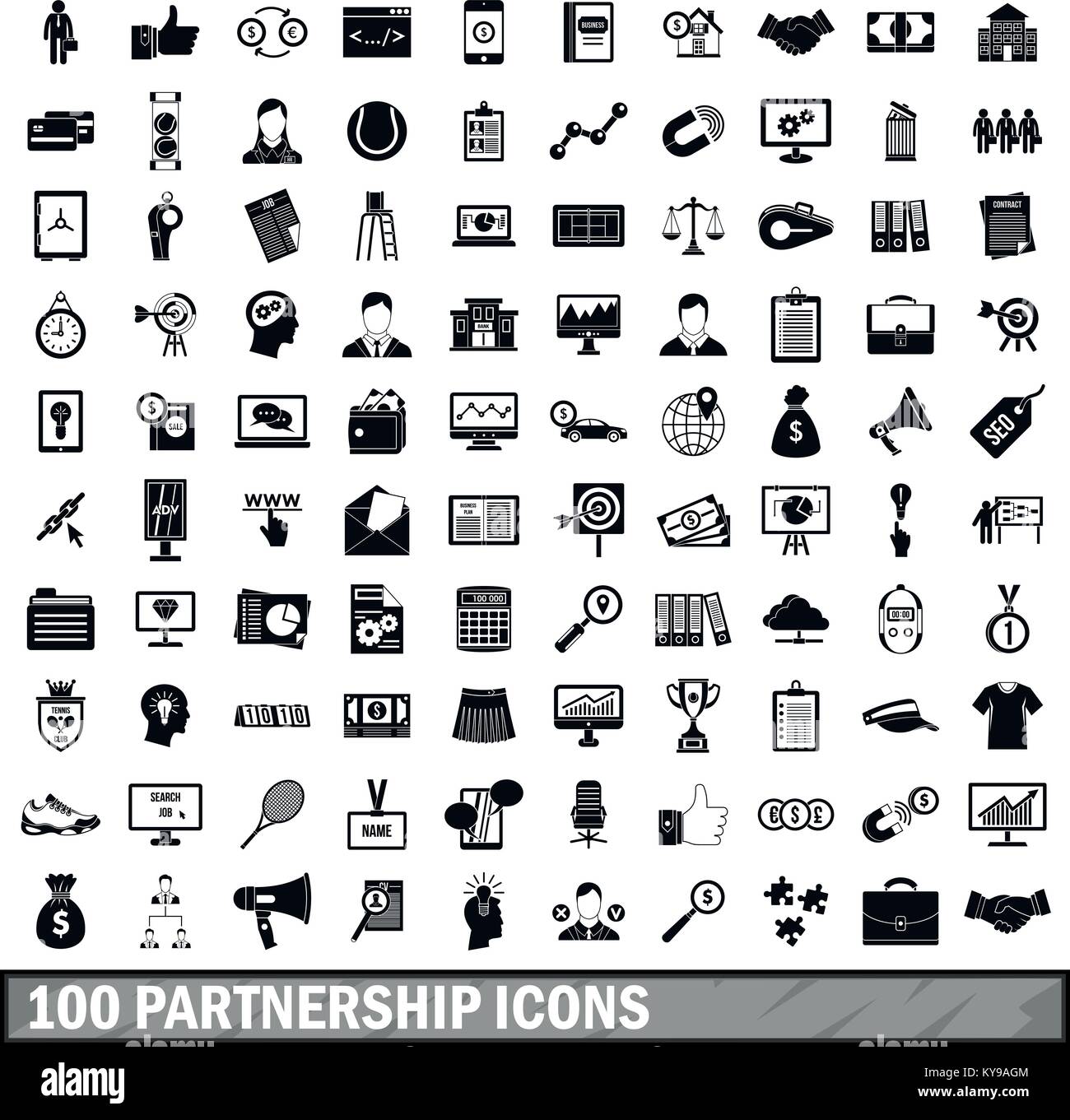 100 partnership icons set in simple style for any design vector ...