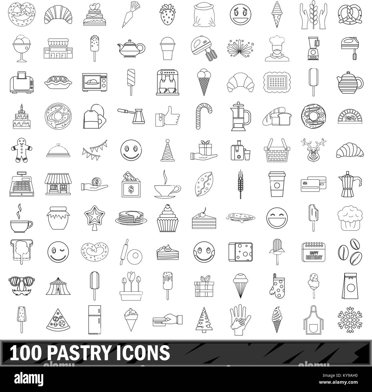 100 pastry icons set in outline style for any design vector ...