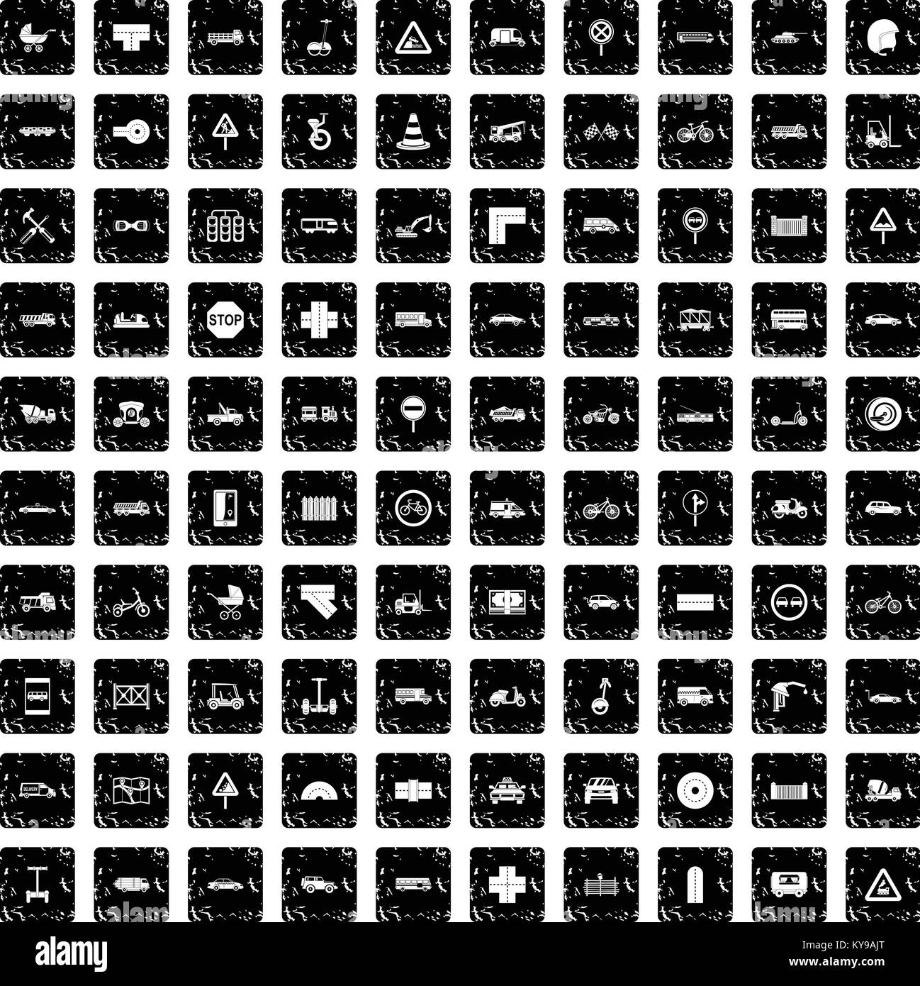 100 road icons set in grunge style isolated vector illustration Stock ...