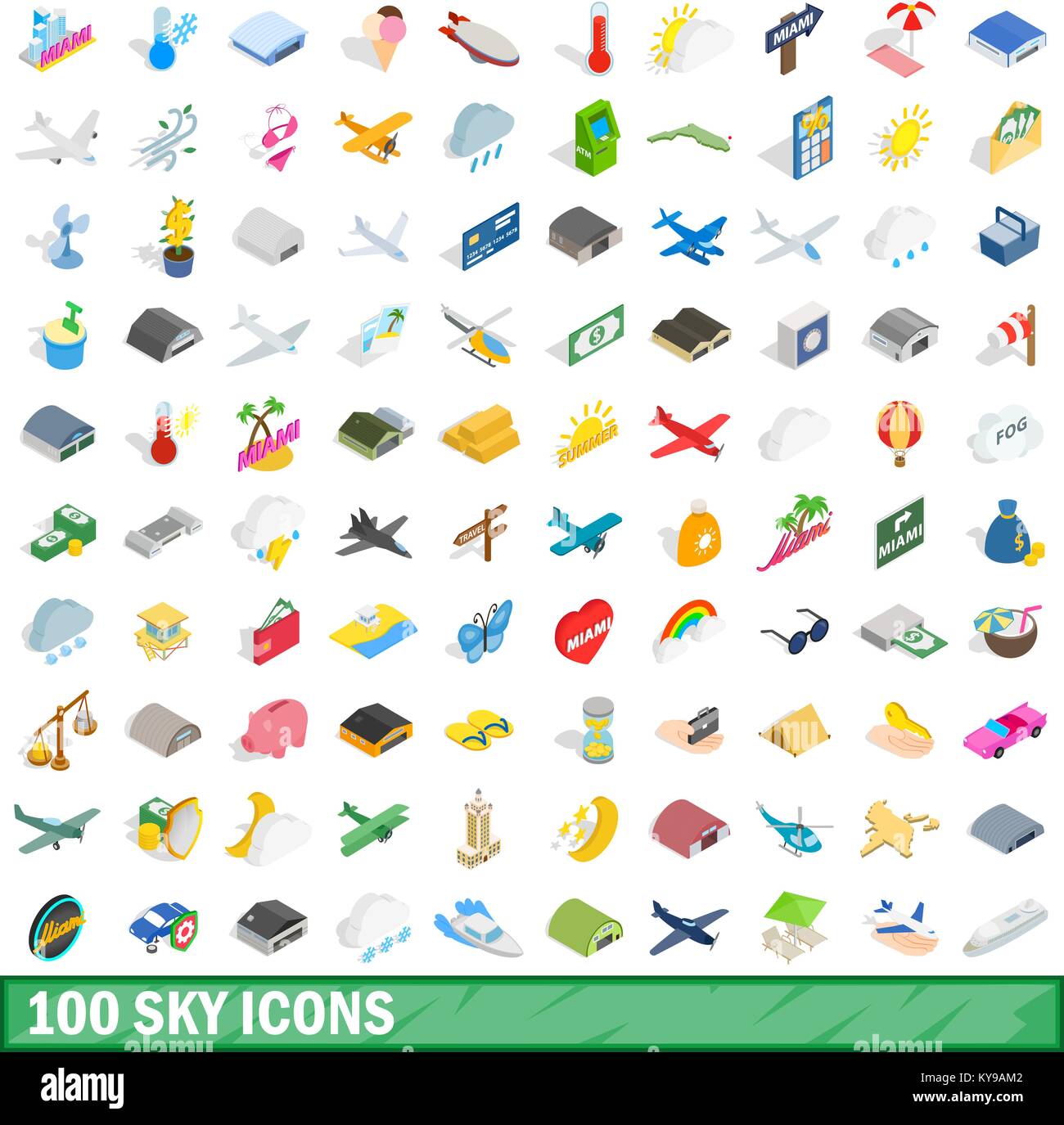 100 sky icons set in isometric 3d style for any design vector ...