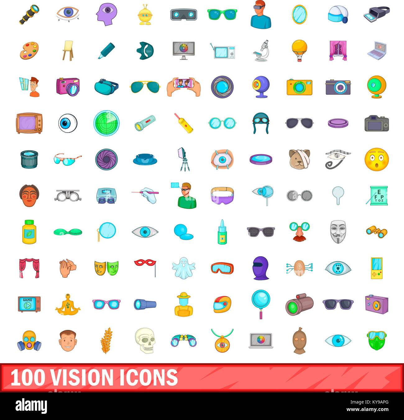 100 vision icons set in cartoon style for any design vector ...