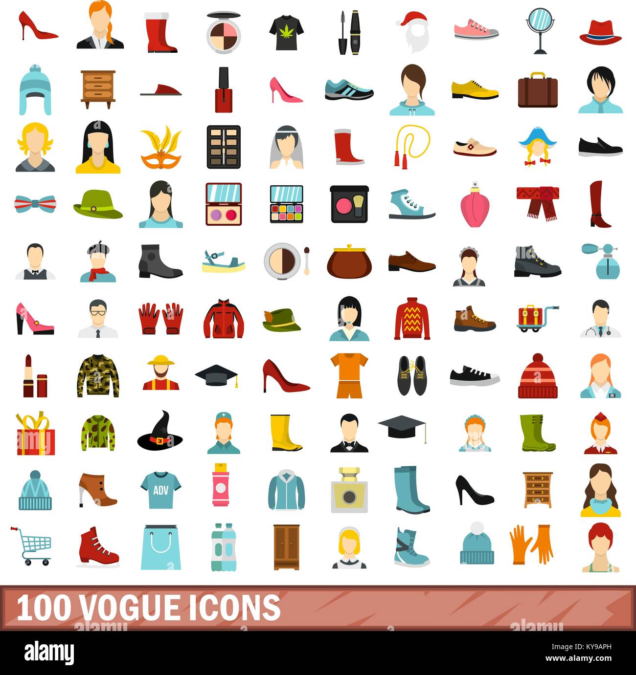 100 vogue icons set in flat style for any design vector illustration ...