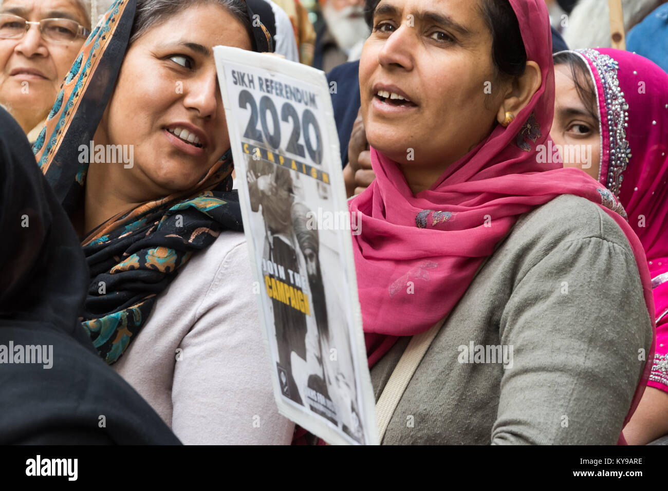 Sikh women with a '2020 Referendum' placard at the Dal Khalsa rally on ...