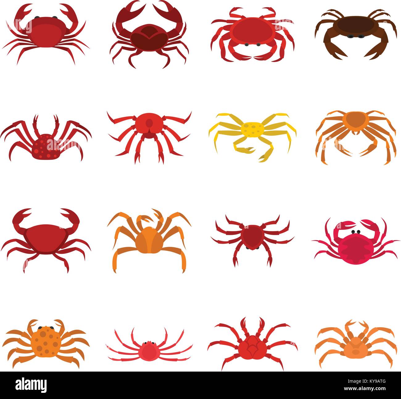 Various crab icons set in flat style isolated vector illustration Stock ...