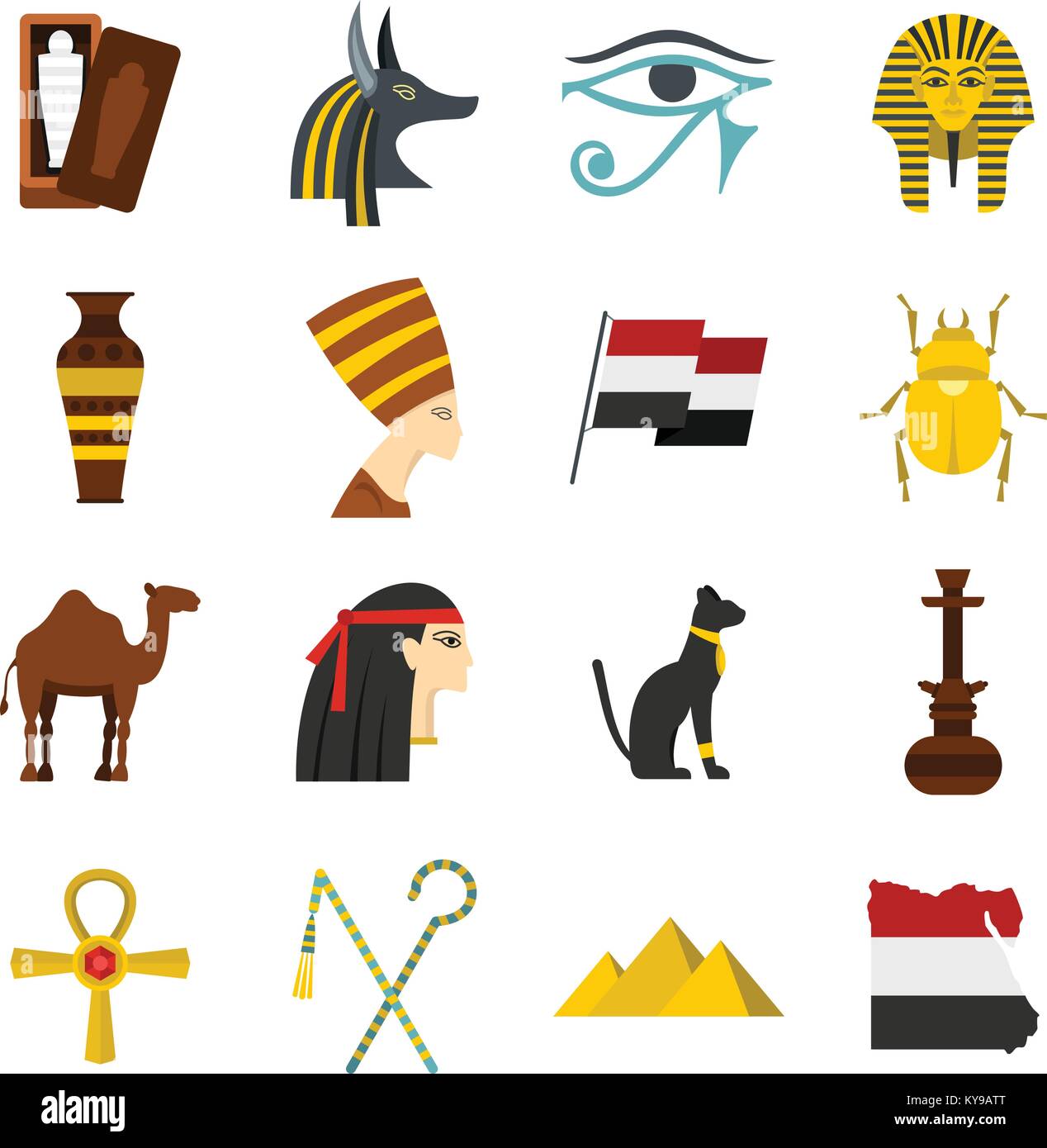 Egypt travel items icons set in flat style isolated vector illustration ...