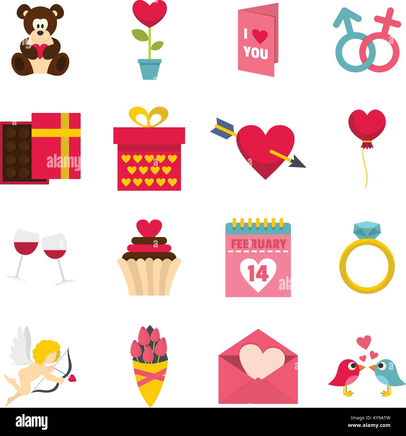 Saint Valentine icons set in flat style isolated vector illustration ...