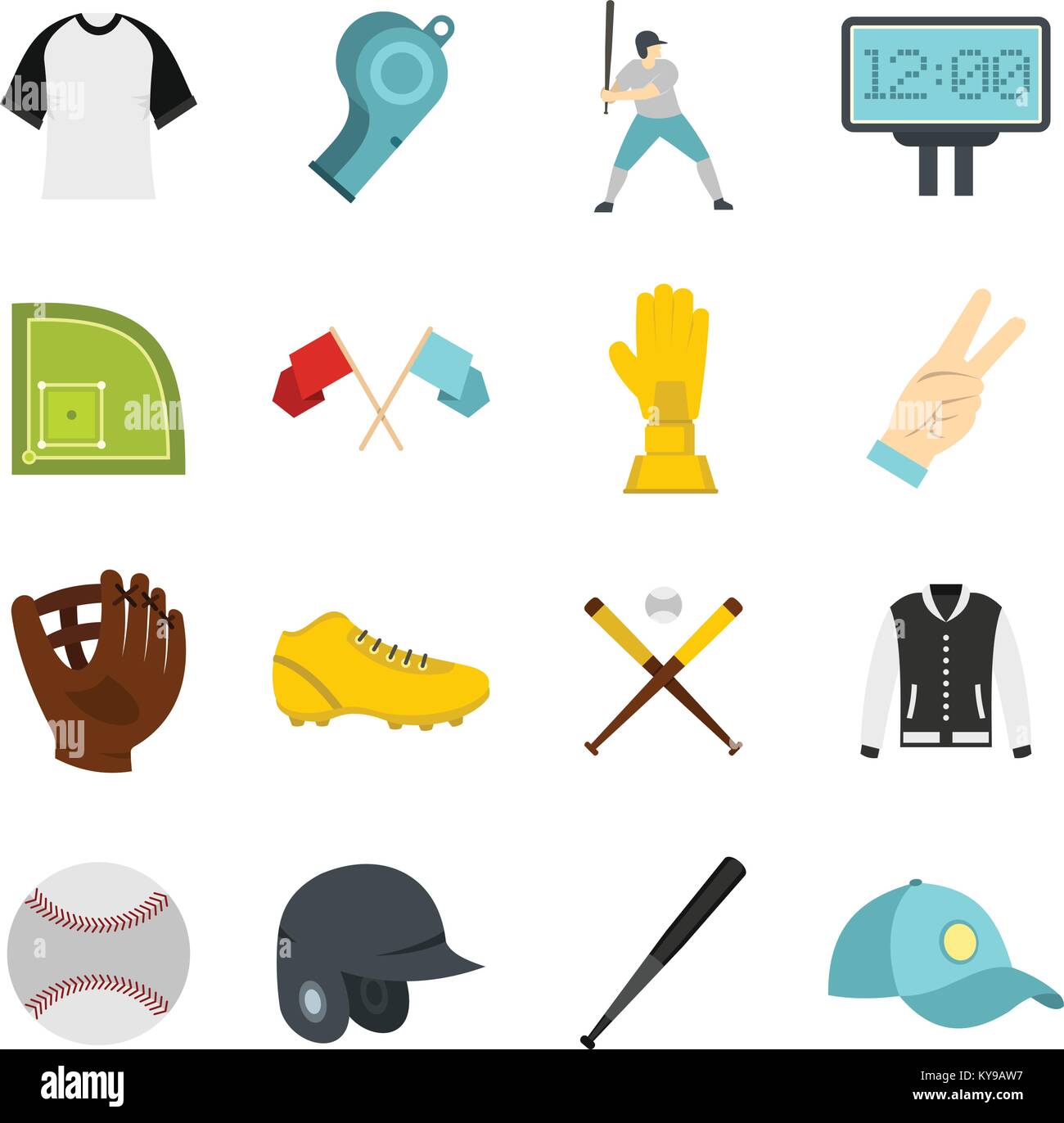 Baseball icons set in flat style isolated vector illustration Stock ...