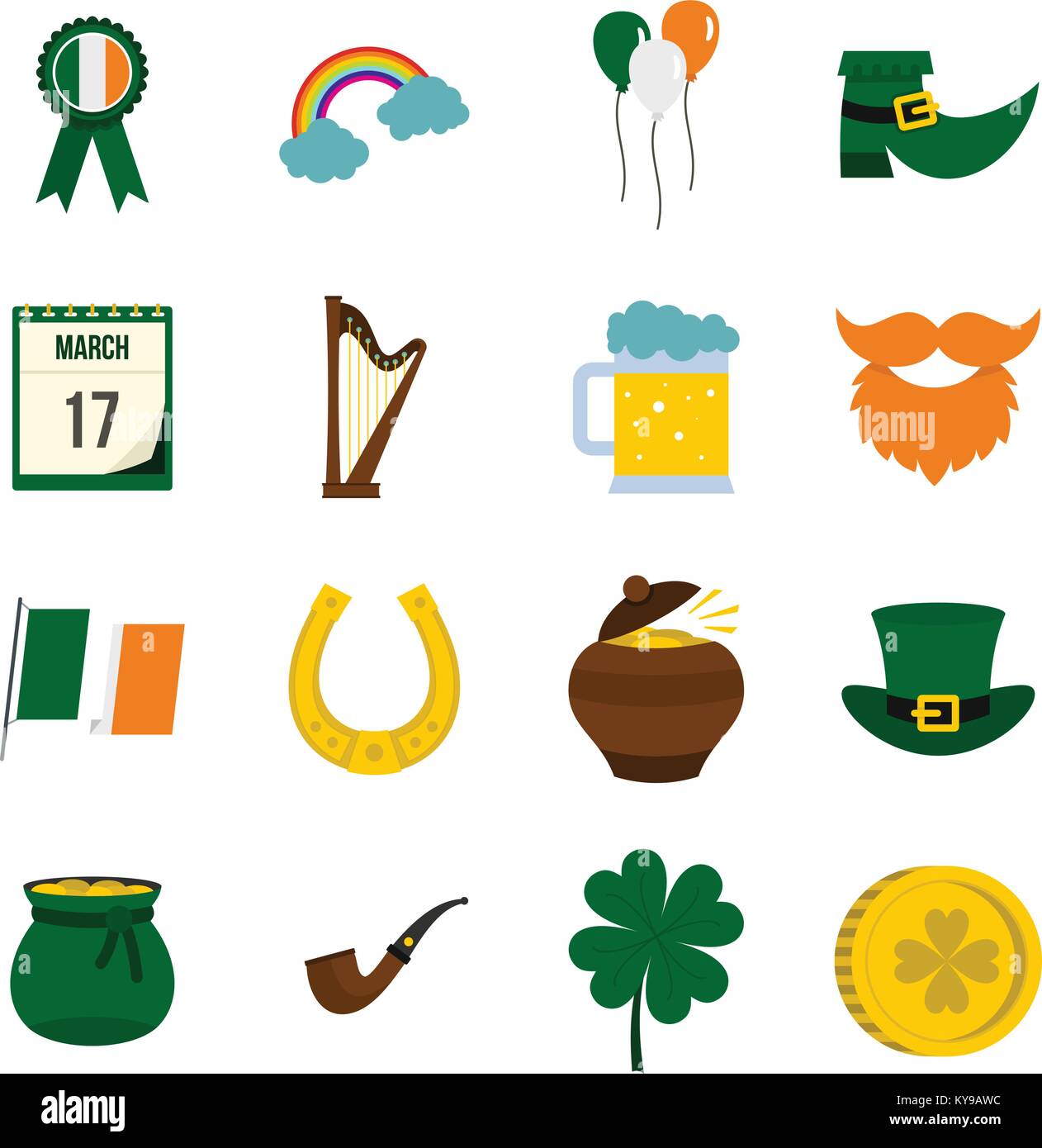 Saint Patrick icons set in flat style isolated vector illustration ...