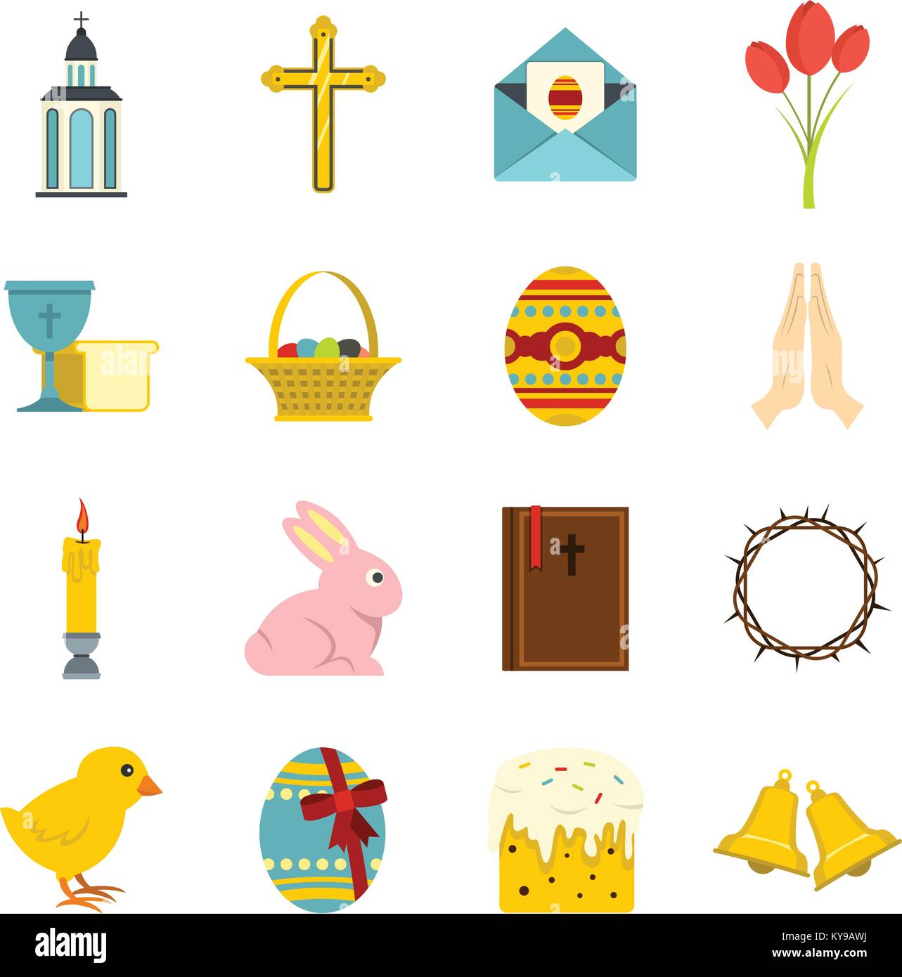Easter items icons set in flat style isolated vector illustration Stock ...