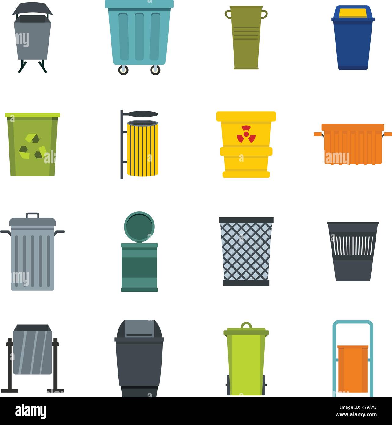 Garbage container icons set in flat style isolated vector illustration ...