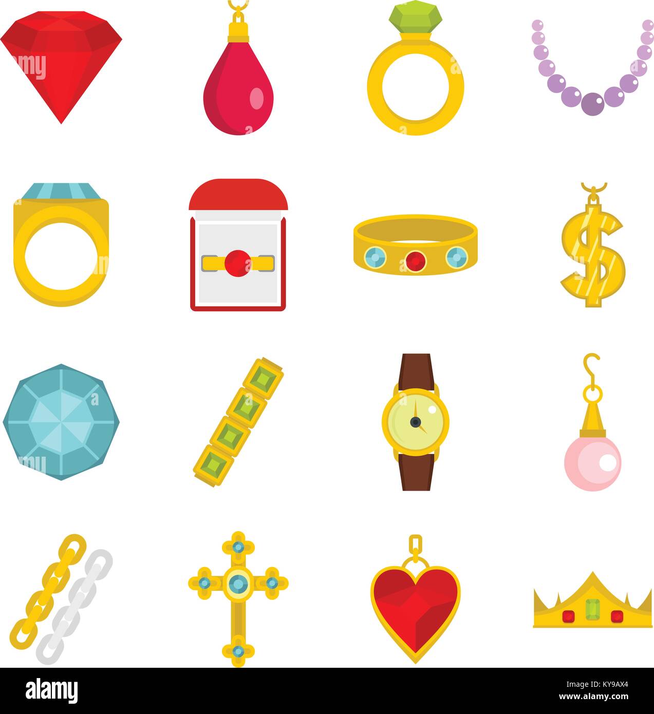 Jewelry items icons set in flat style isolated vector illustration ...