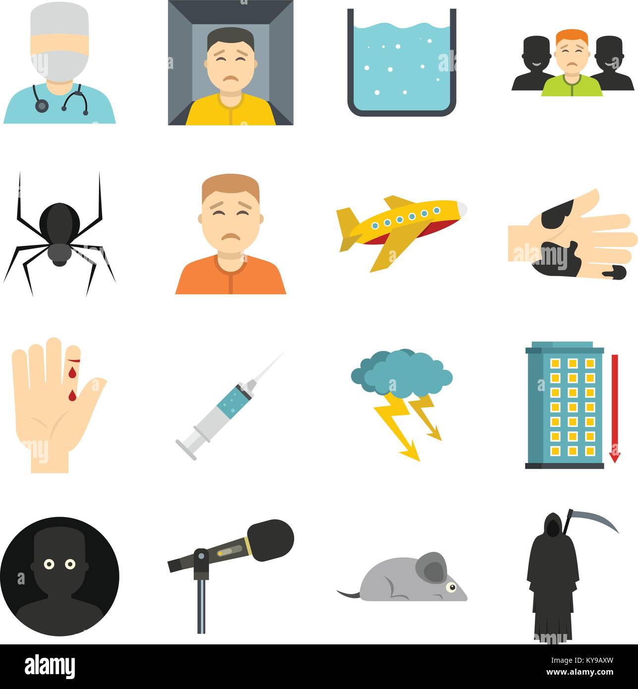 Phobia symbols icons set in flat style isolated vector illustration ...