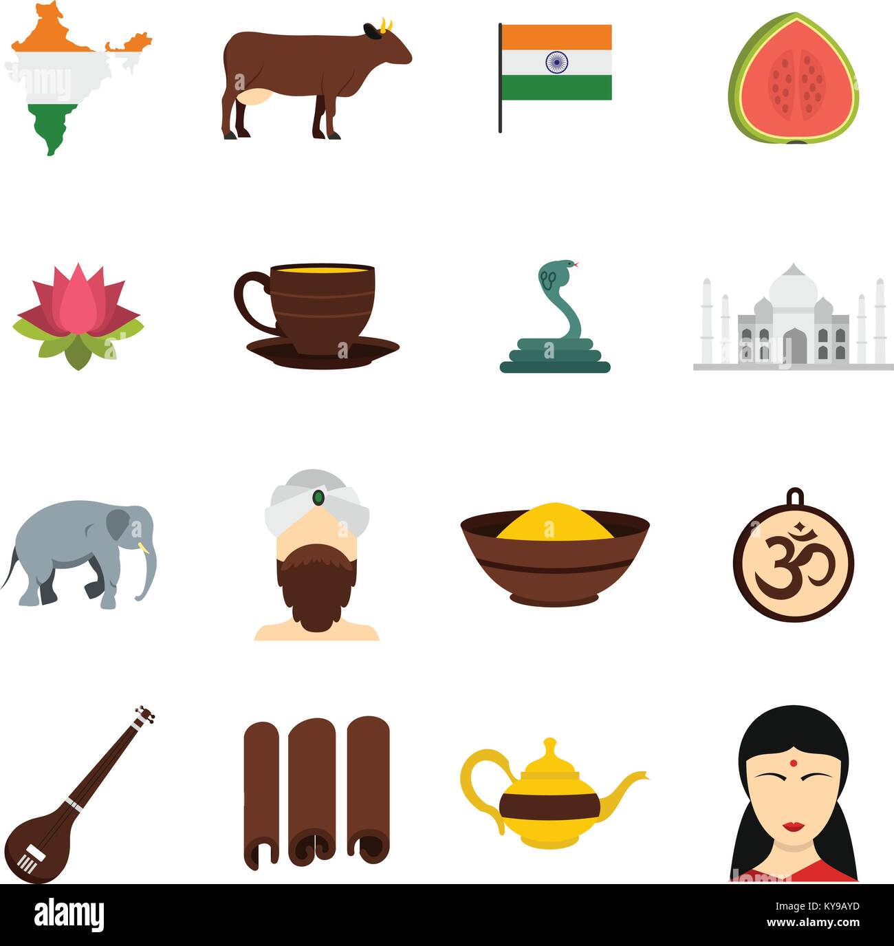 India travel icons set in flat style isolated vector illustration Stock ...