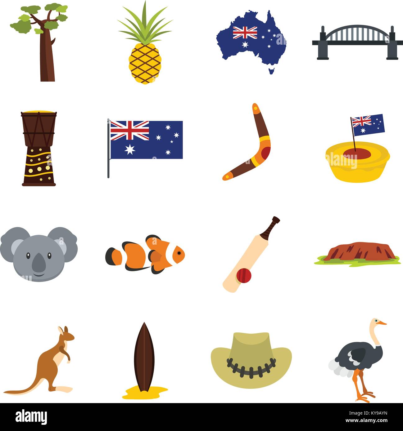 Australia travel icons set in flat style isolated vector illustration ...