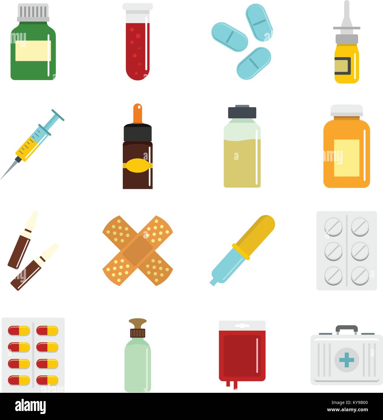 Different drugs icons set in flat style isolated vector illustration ...