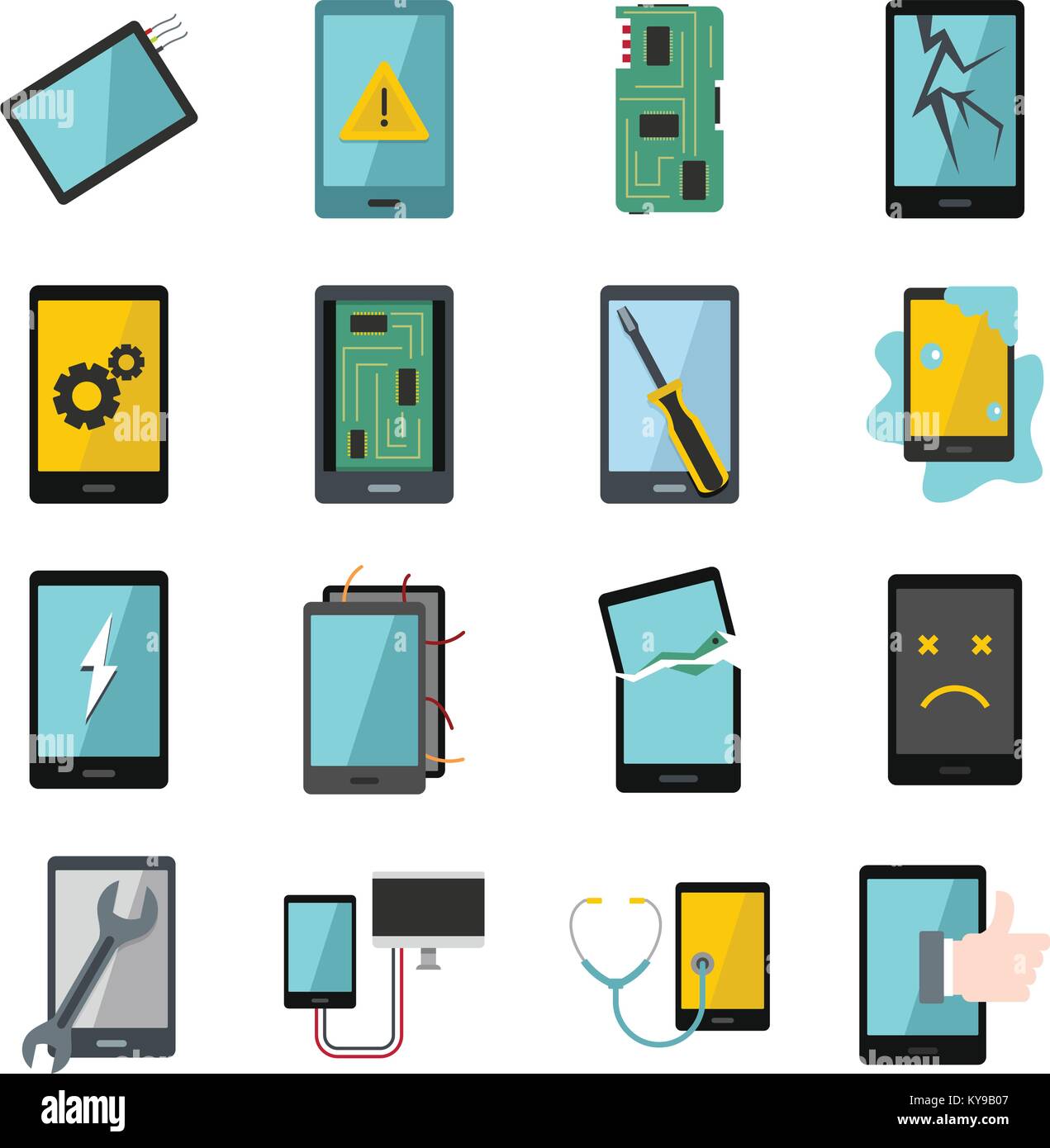Device repair symbols icons set in flat style isolated vector ...
