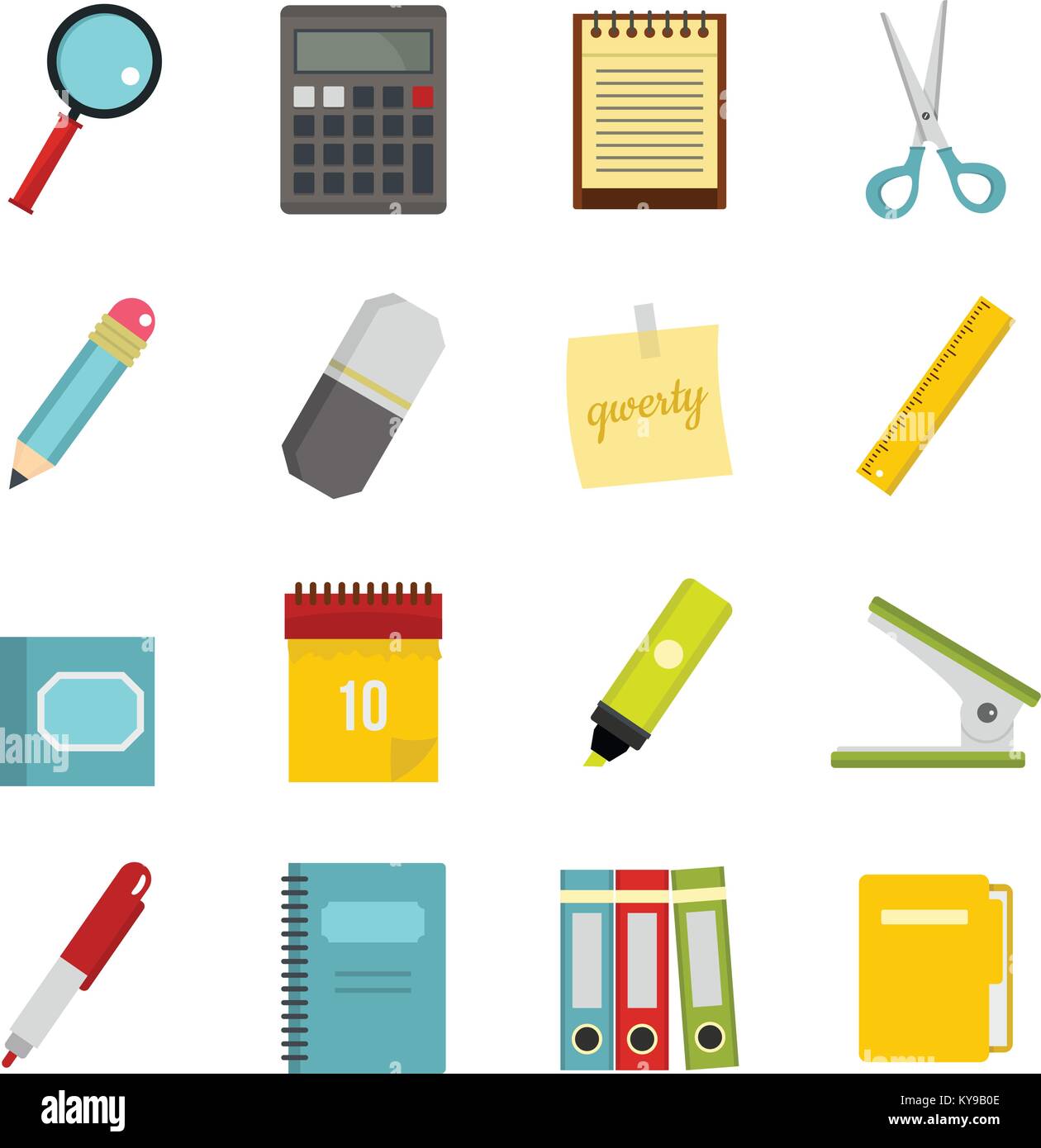 Stationery symbols icons set in flat style isolated vector illustration ...