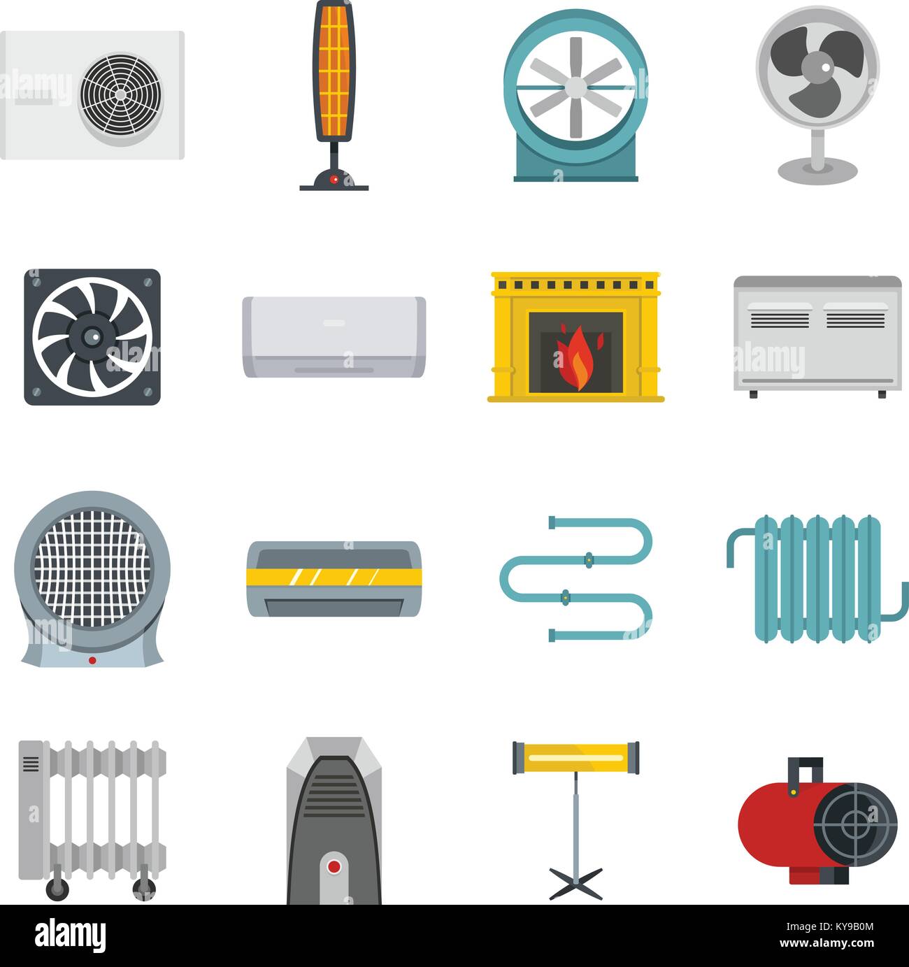 Heating cooling air icons set in flat style isolated vector ...