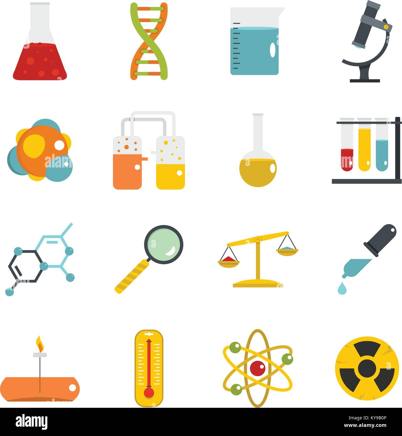 Chemical laboratory icons set in flat style isolated vector ...