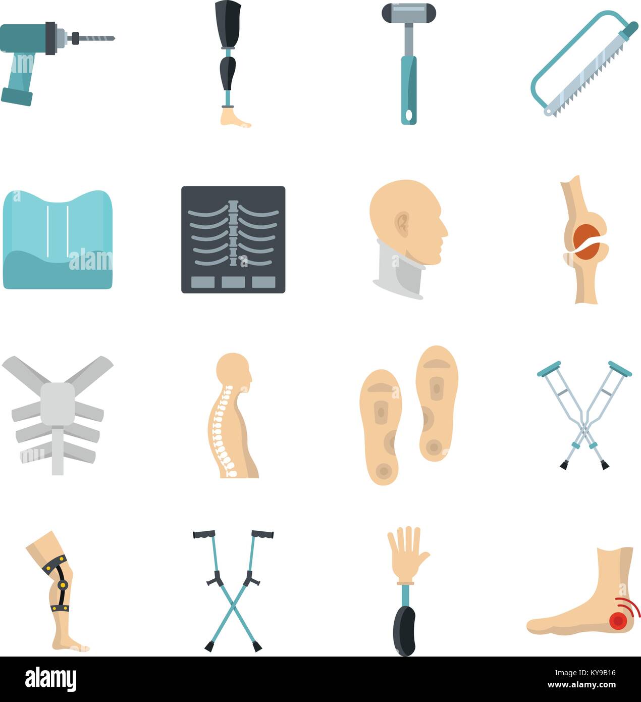 Orthopedics prosthetics icons set in flat style isolated vector ...