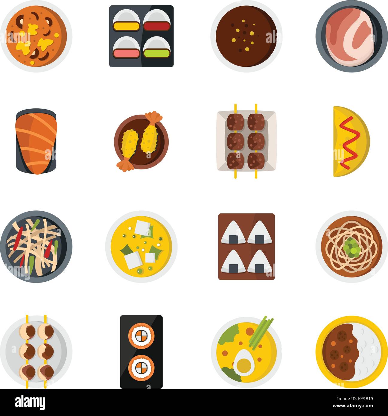 Japan food icons set in flat style isolated vector illustration Stock ...