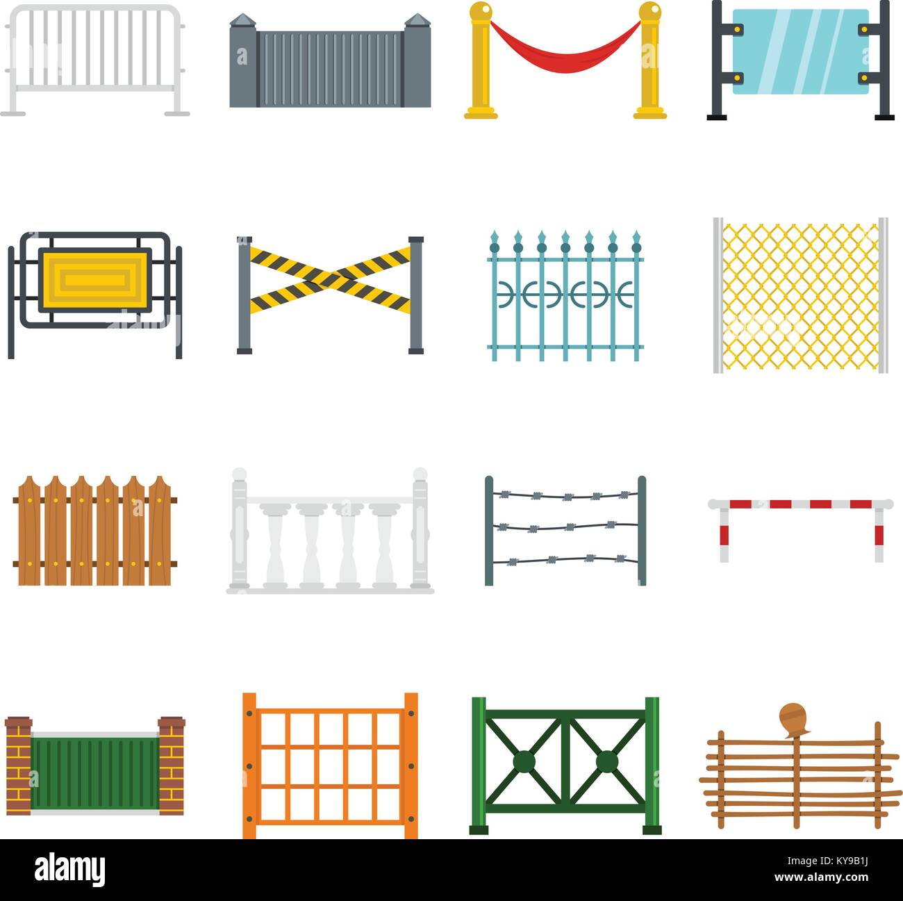 Fencing icons set in flat style isolated vector illustration Stock ...