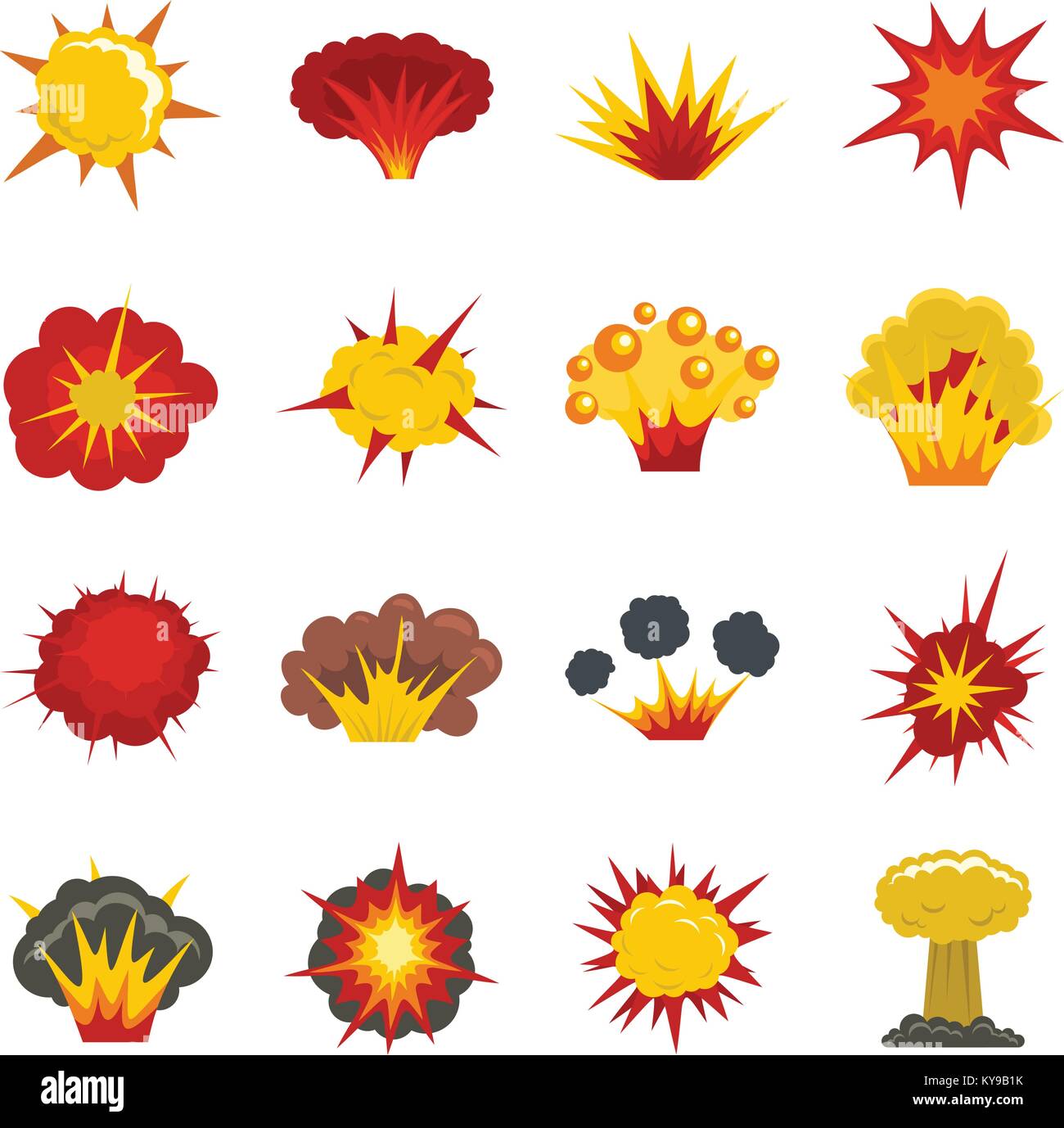Explosion icons set in flat style isolated vector illustration Stock ...