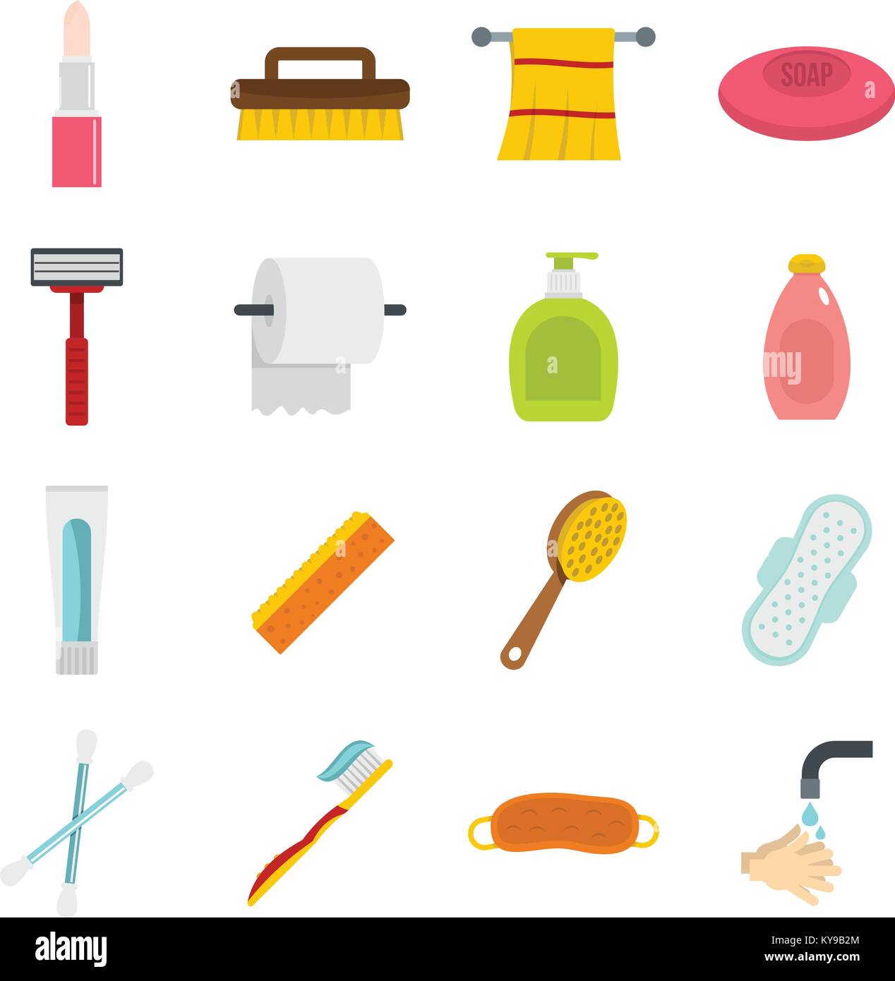 Hygiene tools icons set in flat style isolated vector illustration ...