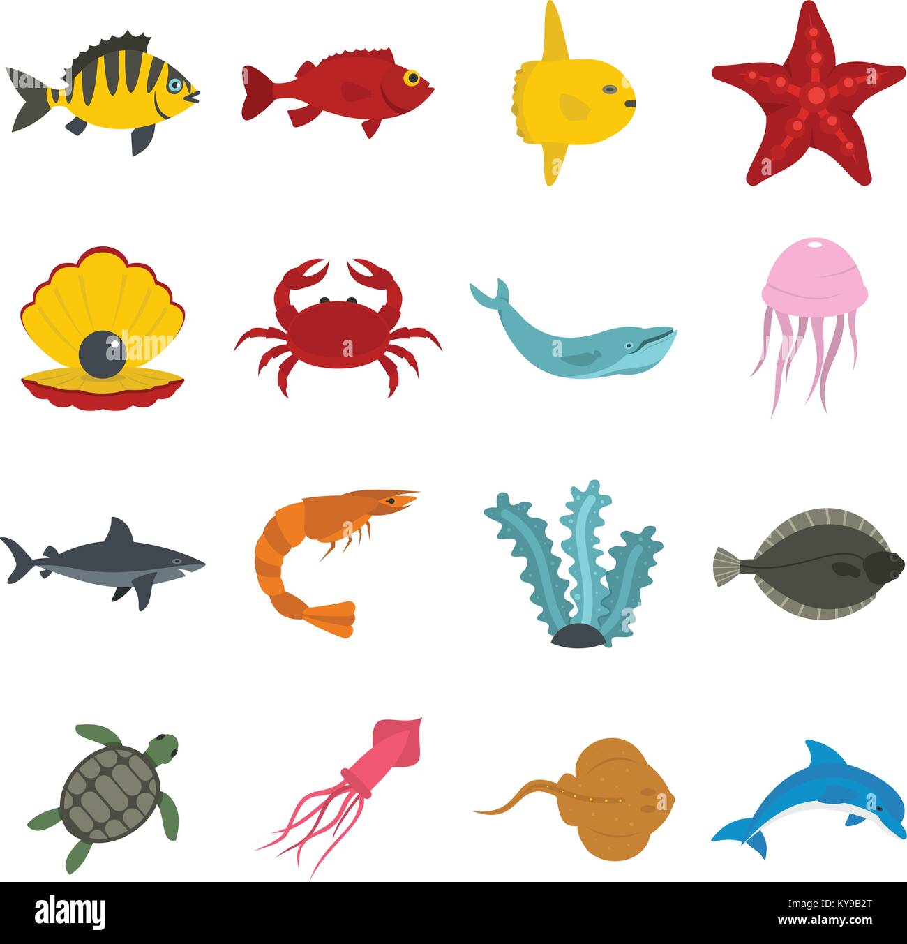 Sea animals icons set in flat style isolated vector illustration Stock ...