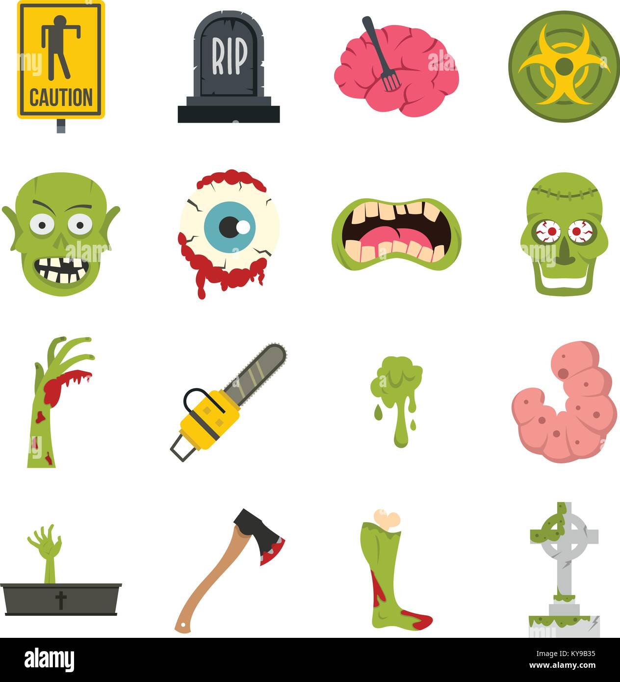 Zombie icons set in flat style isolated vector illustration Stock ...