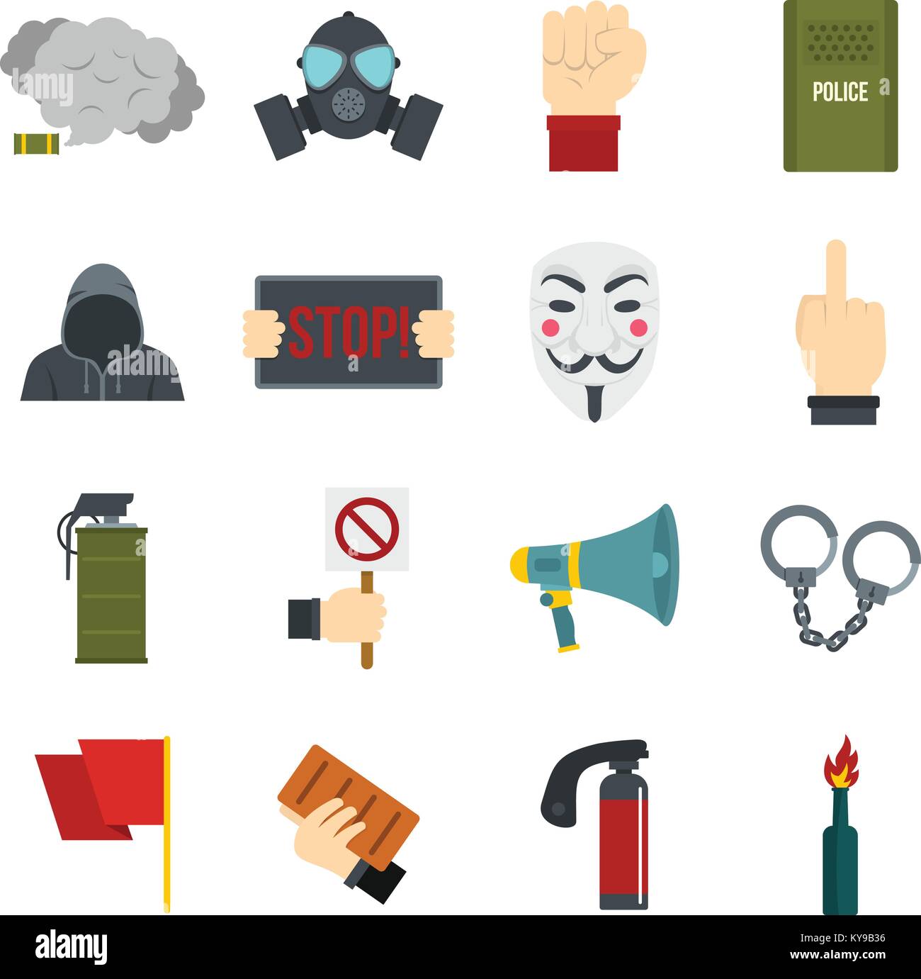 Protest icons set in flat style isolated vector illustration Stock ...