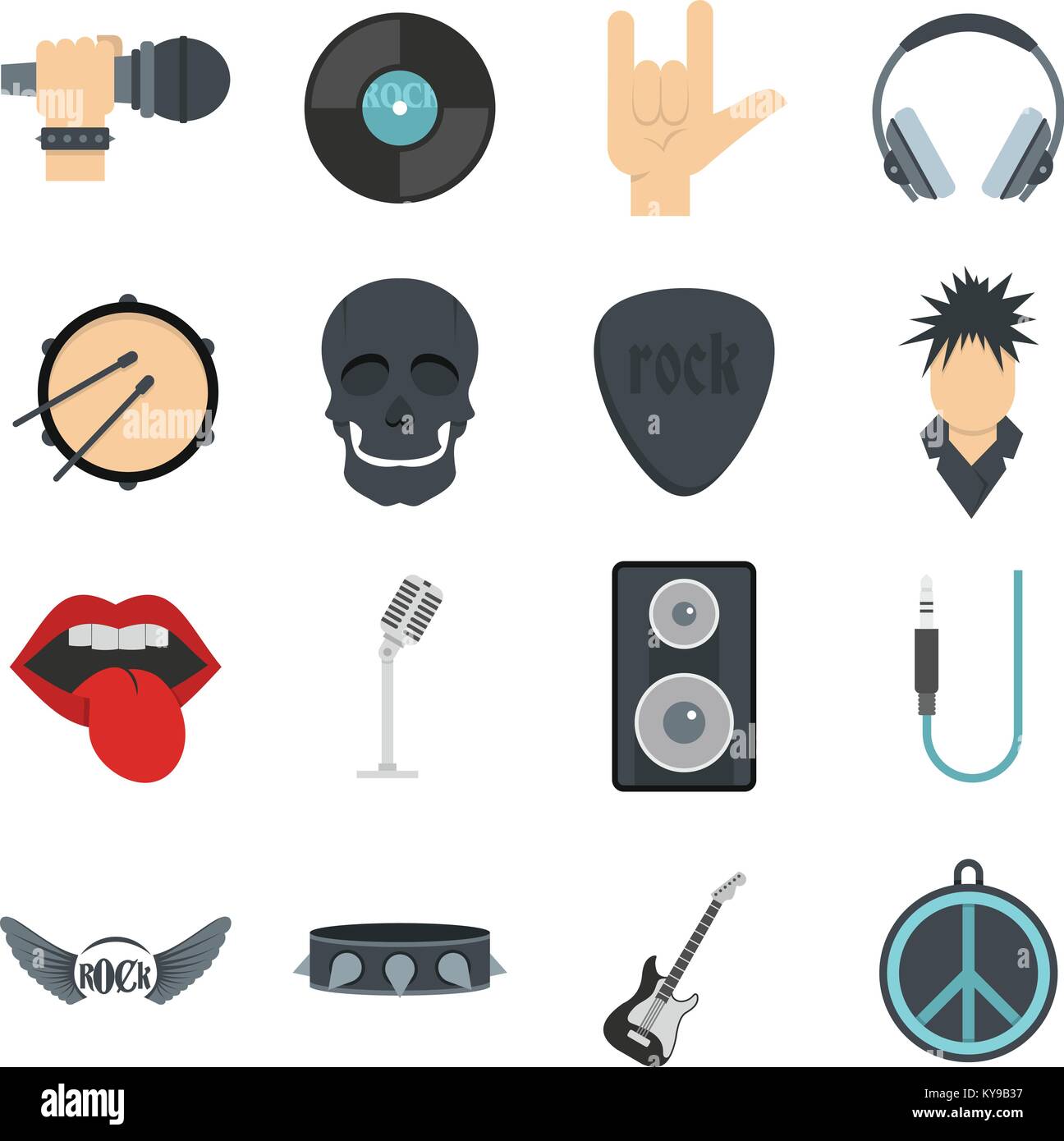 Rock music icons set in flat style isolated vector illustration Stock ...