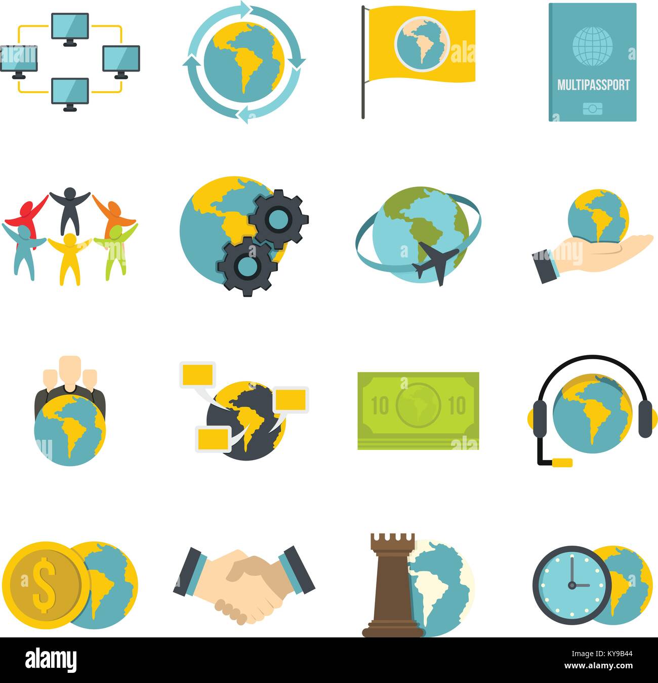 Global connections icons set in flat style isolated vector illustration ...