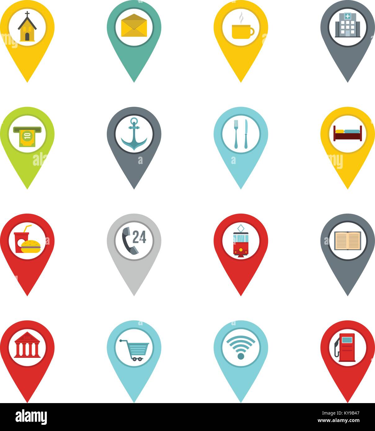 Points of interest icons set in flat style isolated vector illustration ...
