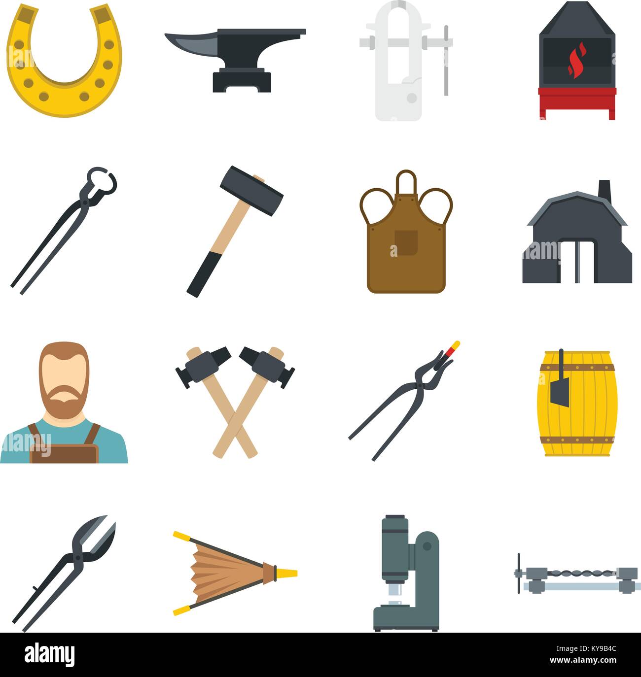 Blacksmith icons set in flat style isolated vector illustration Stock ...