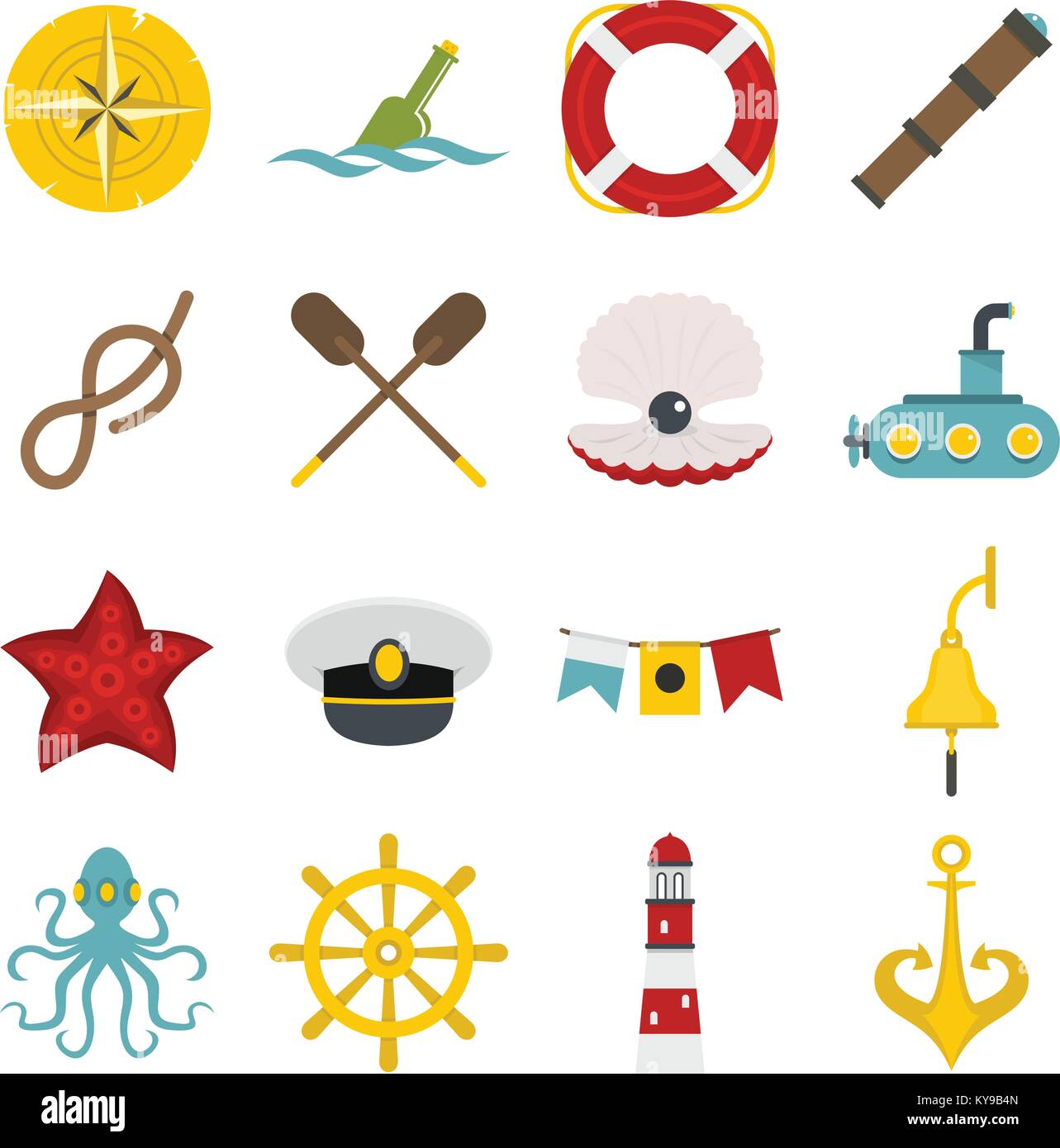 Nautical icons set in flat style isolated vector illustration Stock ...