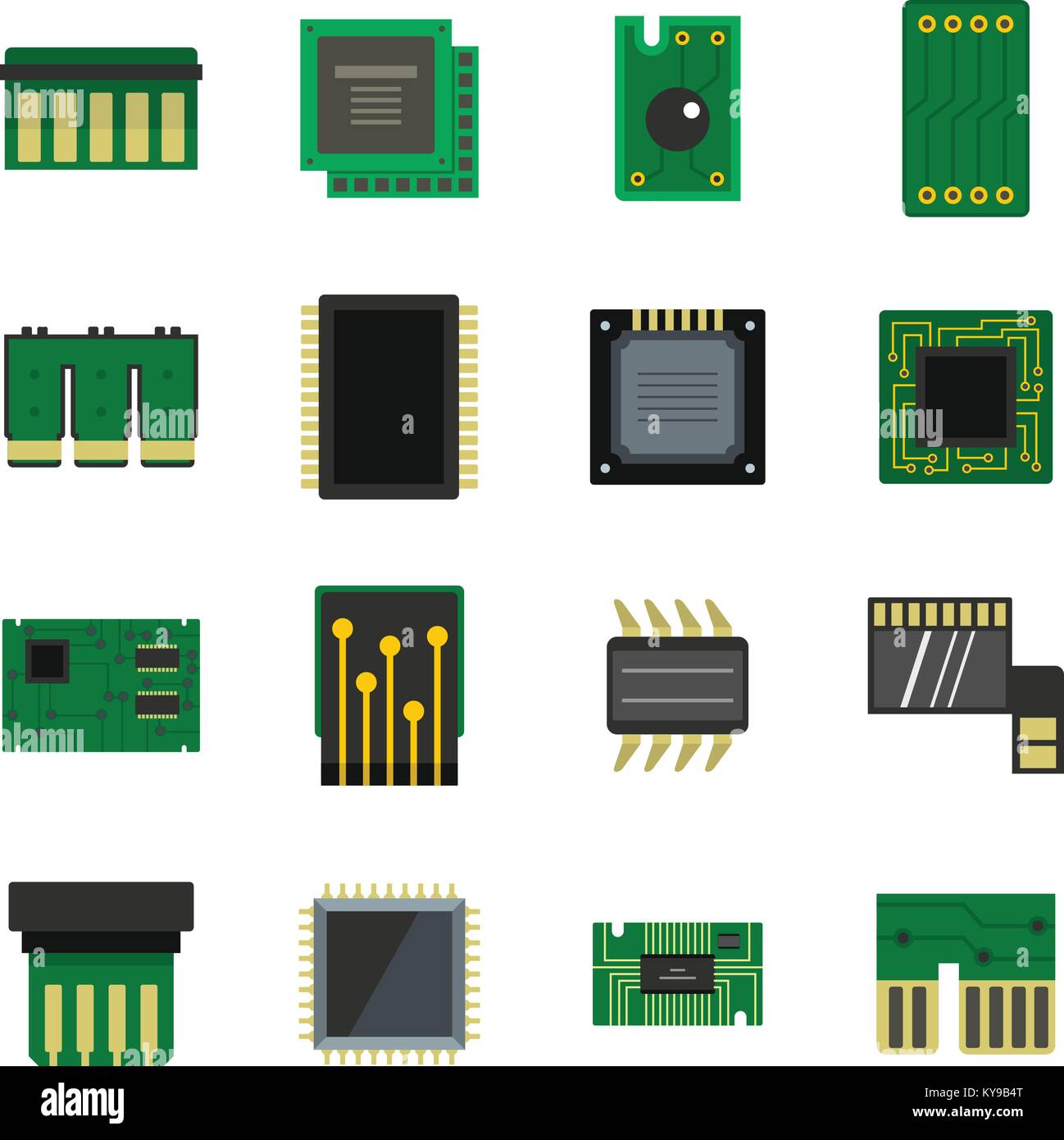Computer chips icons set in flat style isolated vector illustration ...