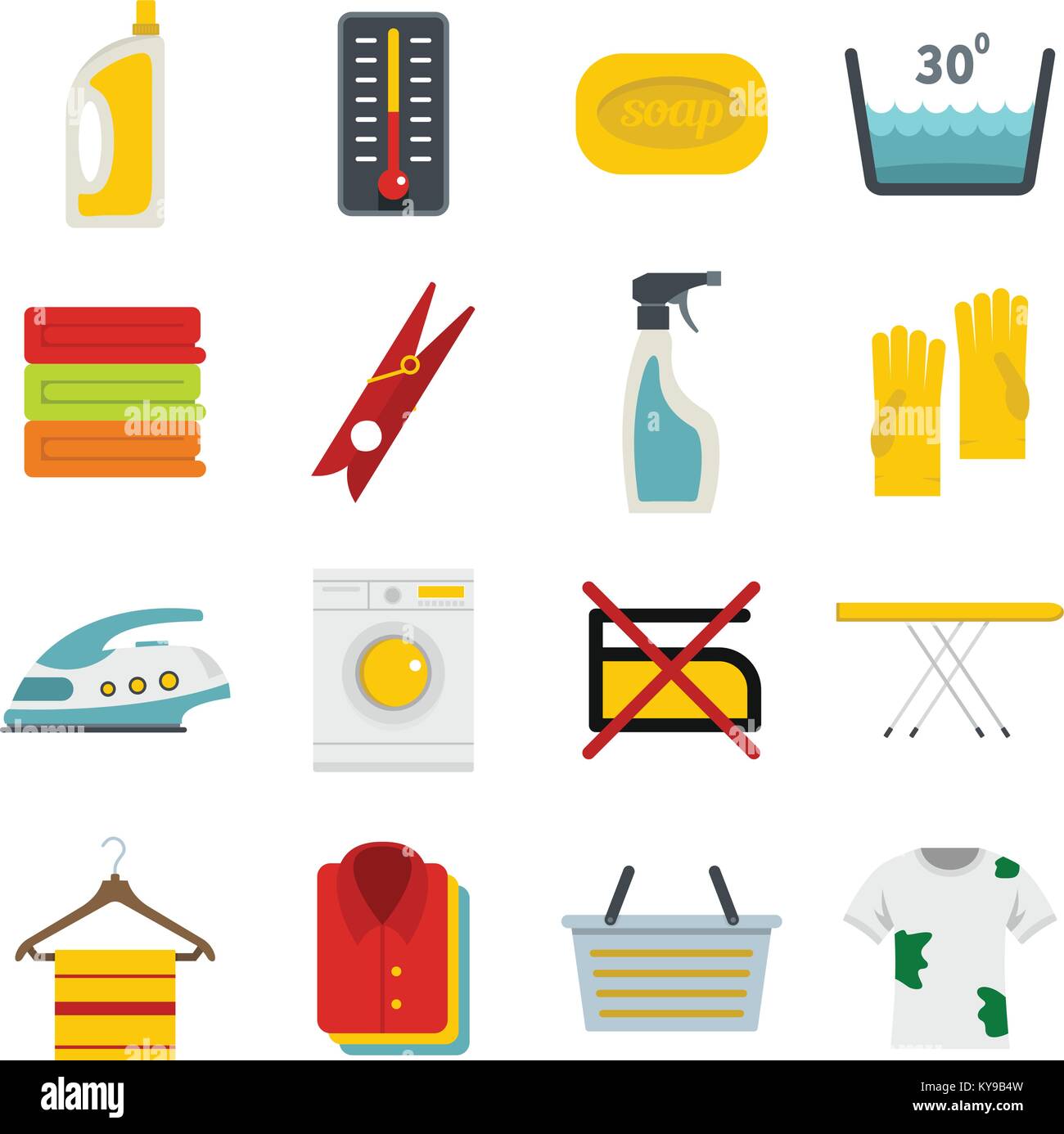 Laundry icons set in flat style isolated vector illustration Stock ...