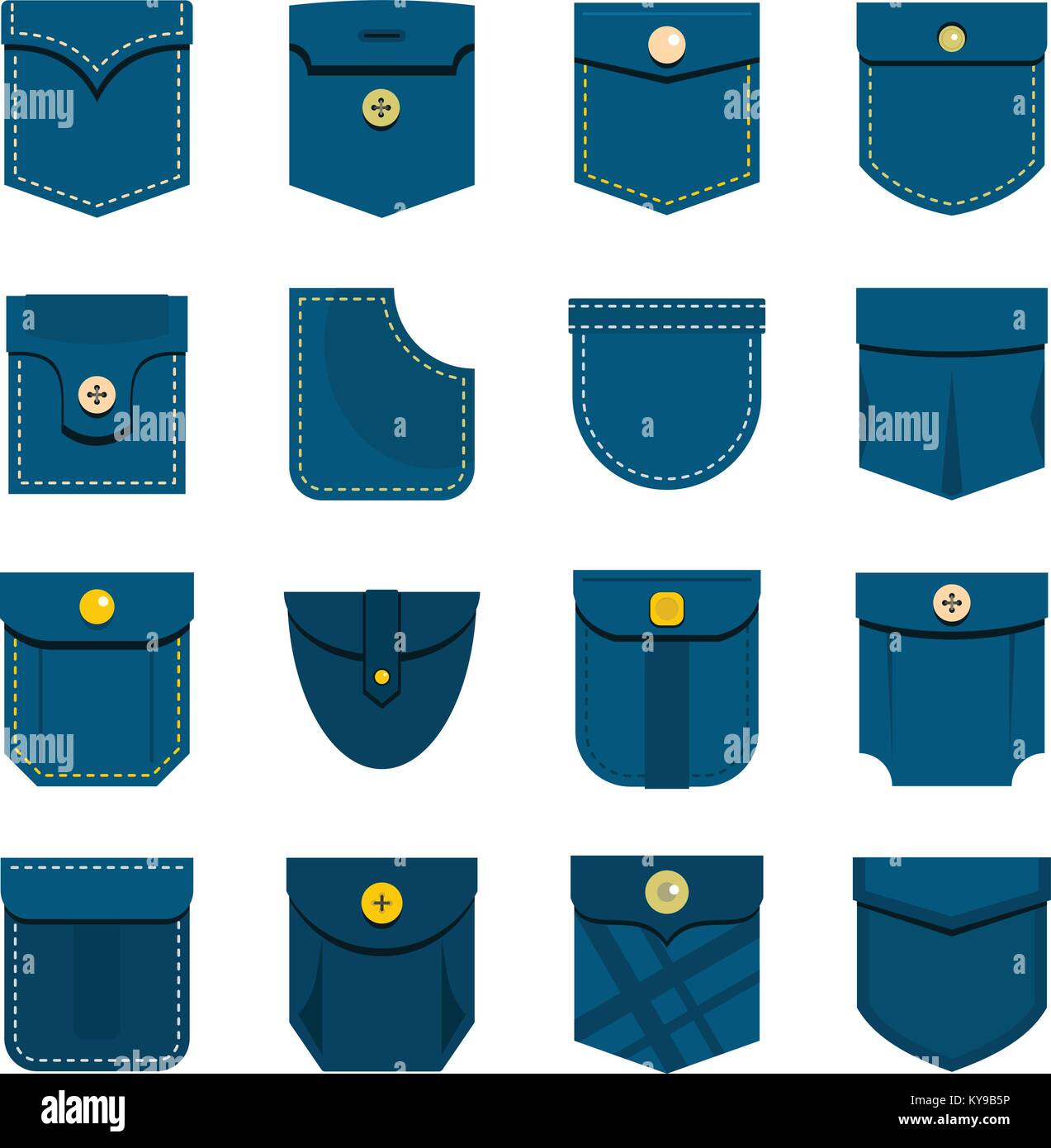 Pocket types icons set in flat style isolated vector illustration Stock ...