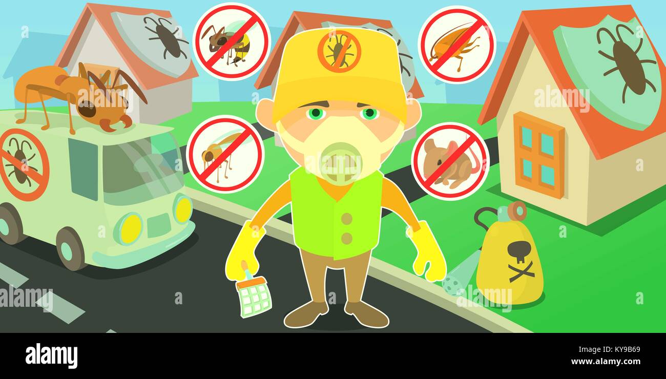 Pest control horizontal banner concept terminate. Cartoon illustration ...