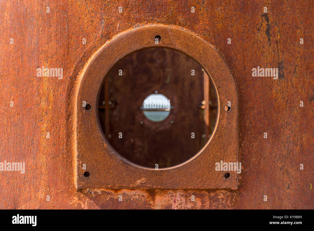 A rusty weathered lighthouse porthole Stock Photo - Alamy